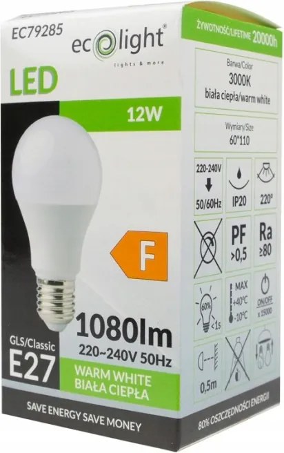 LED žárovka E27 12W 1080lm 3000K teplá bílá světla WW Eco Light