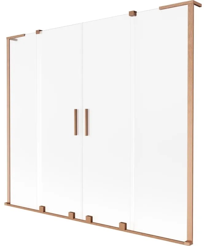 Mexen Velar L Duo, 2-křídlová posuvná vanová zástěna 200 x 150 cm, 8mm sklo námraza, měděná matná, 896-200-003-32-65