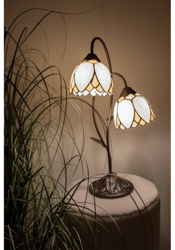 Stolní lampa Tiffany Annabel béžovo hnědá ve tvaru květin – 33x61 cm