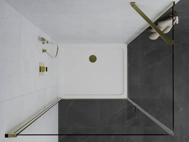 Mexen Pretoria sprchový kout 80 x 90 cm, průhledný, zlatý + plochá sprchová vanička-852-080-090-50-00-4010