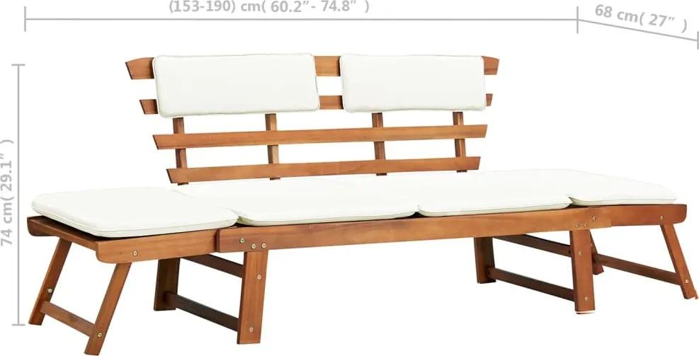 vidaXL Zahradní lavice s poduškami 2 v 1 190 cm masivní akácie [42647] Barva: Hnědá a bílá