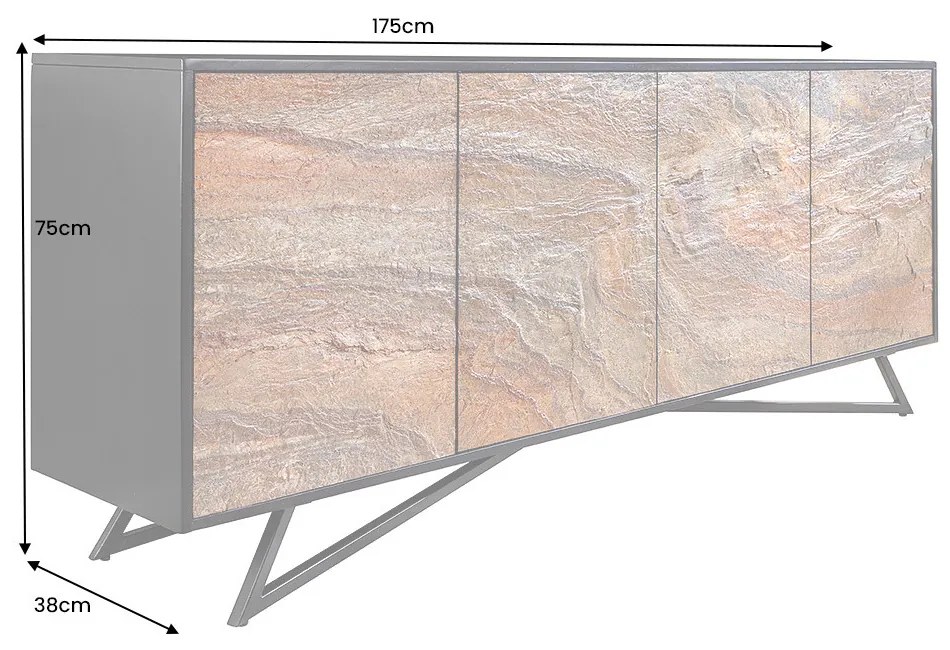 Massive home | Luxusní komoda MOUNTAIN SOUL z akáciového masivu a přírodního kamene 175cm
