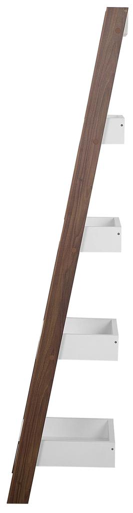 Dřevěná police na knížky ve tvaru žebříku ořech/bílá MOBILE TRIO Beliani