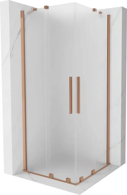 Mexen Velar Duo, sprchový kout s posuvnými dveřmi 100 x 100 cm, 8mm sklo námraza, měděná matná, 871-100-100-32-65