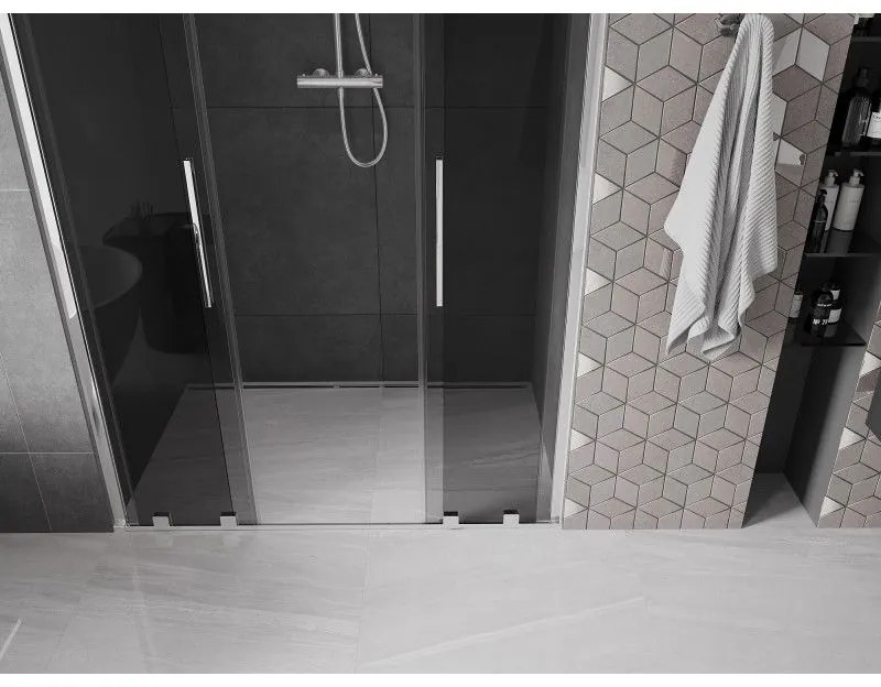 Mexen Velar L Duo, posuvné sprchové dveře do otvoru 140 cm, 8mm šedé sklo, chromová, 871-140-003-42-01