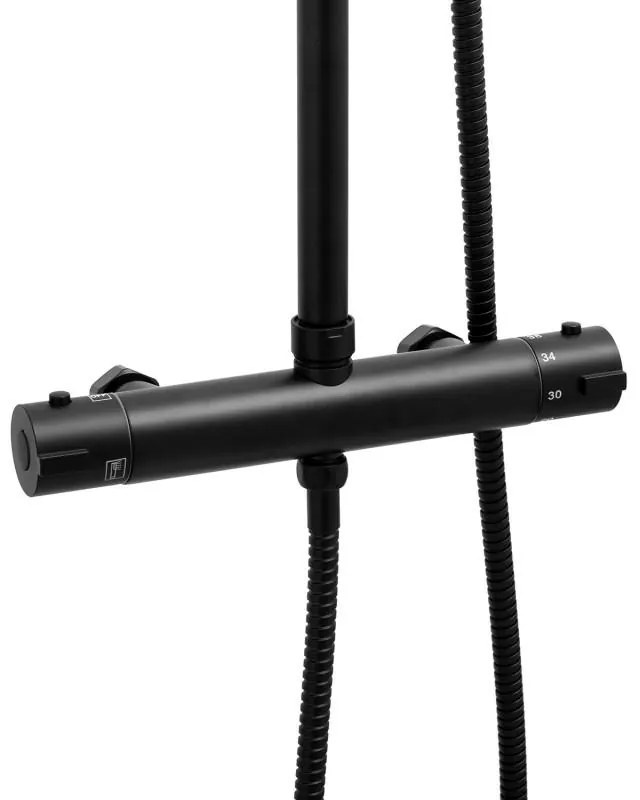 Erga Flova, sprchová souprava s termostatickou baterií a dešťovou hlavicí 20x20cm, černá matná, ERG-YKA-BP.FLOVA THERM 20 BLK