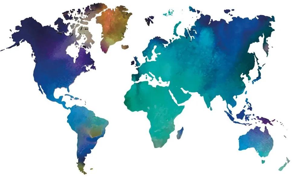 Samolepící tapeta barevná mapa světa v akvarelovém provedení - 300x200 cm