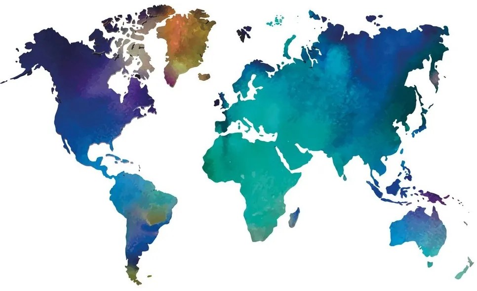 Samolepící tapeta barevná mapa světa v akvarelovém provedení - 375x250 cm