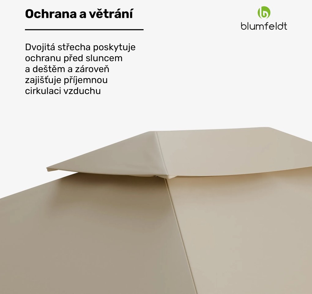 Blumfeldt Grandezza Cortina zahradní altán 3x4 m, odolný proti povětrnostním vlivům, práškově lakovaný, boční rolety