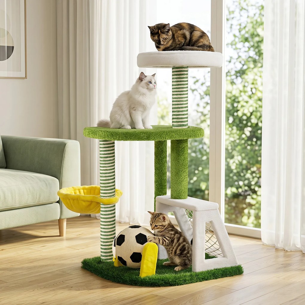 Costway 100 cm škrabadlo ve fotbalovém designu kočičí věž s houpací sítí