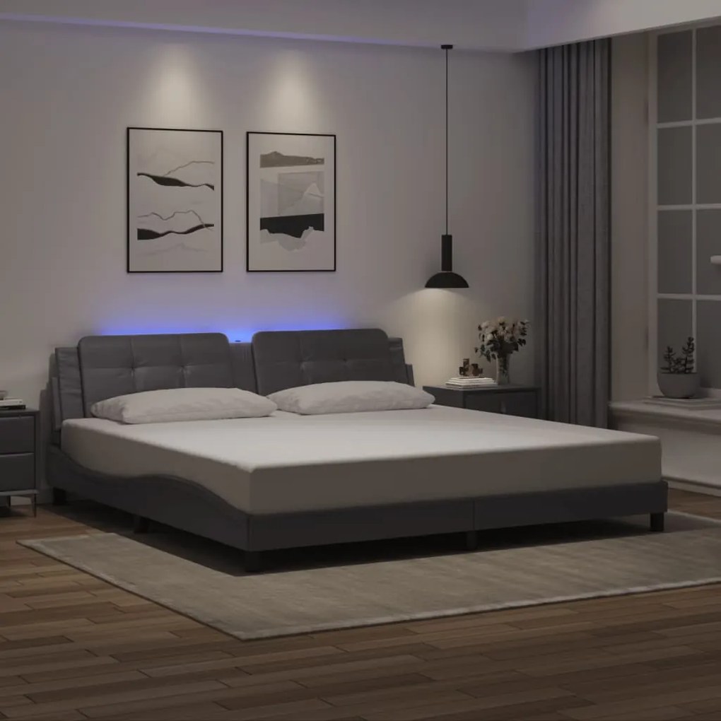 Rám postele s LED bez matrace Zadar šedý 200 x 200 cm 3214134