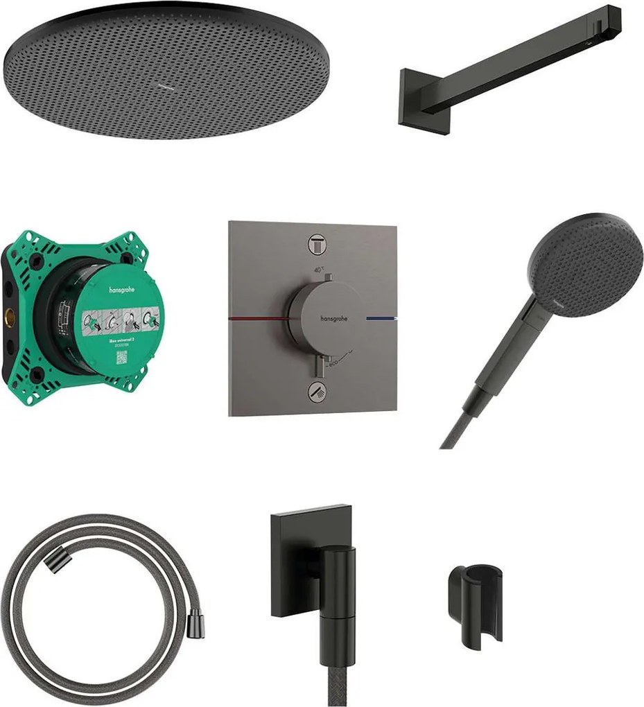 Hansgrohe Raindance Alive S - Sprchový set s termostatem pod omítku, průměr 30 cm, 3 proudy, kartáčovaný černý chrom 24630340