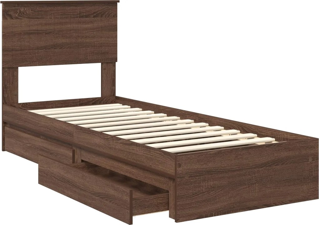 Postel s úložným prostorem se zásuvkou Hnědý dub 75 x 190 cm 3410853