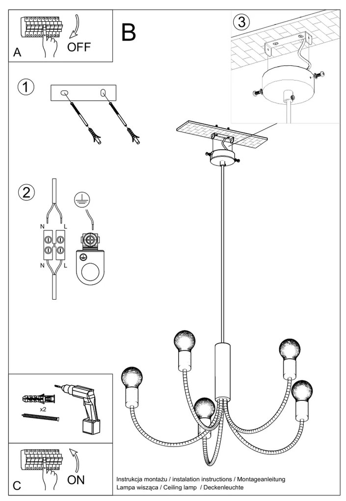 Lustr Piccolo 3, černé tělo svítidla