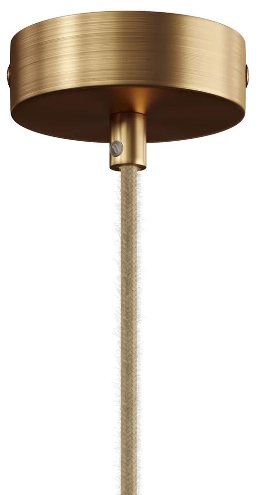 creative cables Závěsná lampa s textilním kabelem a dvojitým stínidlem Tub-E14, dřevo a kov Barva: Neutrální-černá