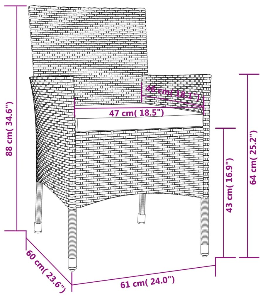 5dílný zahradní bistro set s poduškami šedý polyratan