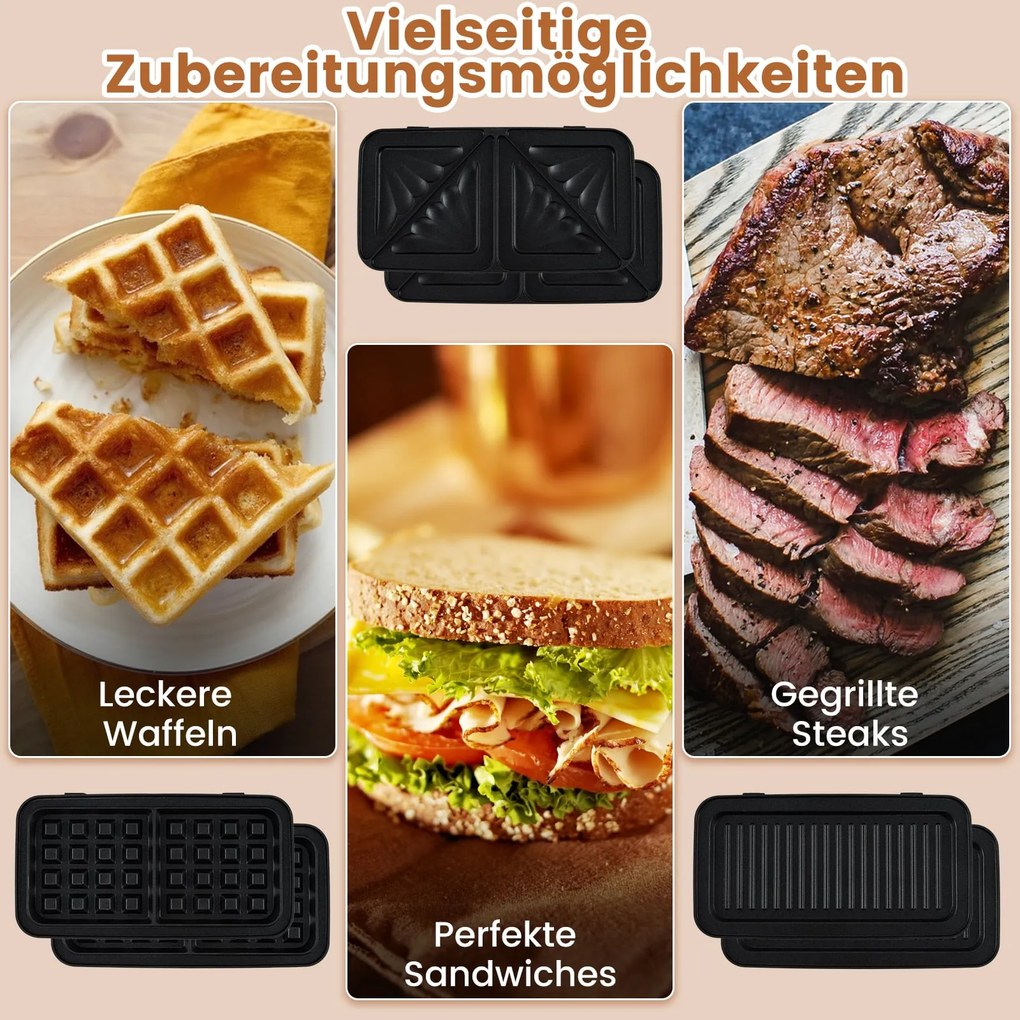 Costway 3-in-1 Vaflovač a lis na panini a sendvičovač Přenosný elektrický