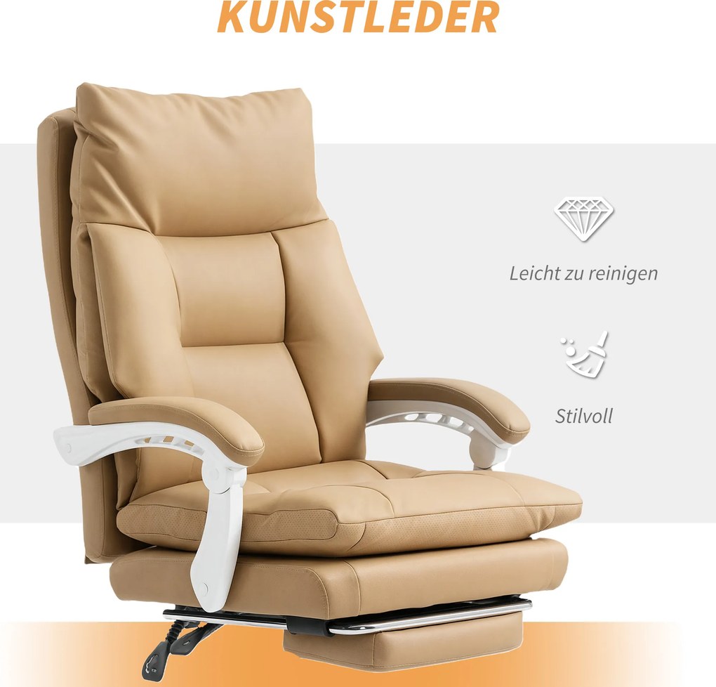HOMCOM Kancelářská židle Ergonomická židle u stolu s bederní opěrkou, opěrkou nohou Světle hnědá