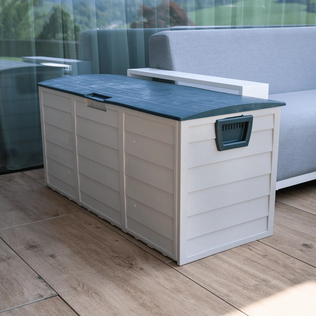 Zahradní úložný box, šedá/zelená, KORTEZ