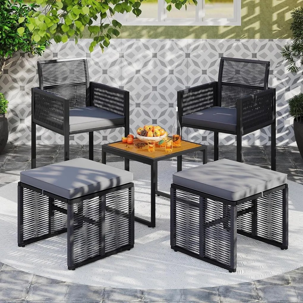 Costway 5 ks. Rattan garden furniture set including 2 chairs s cushions a stool