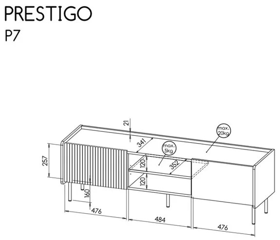 Televizní stolek PRESTIGO P7 Dolmar 150/47,1/40