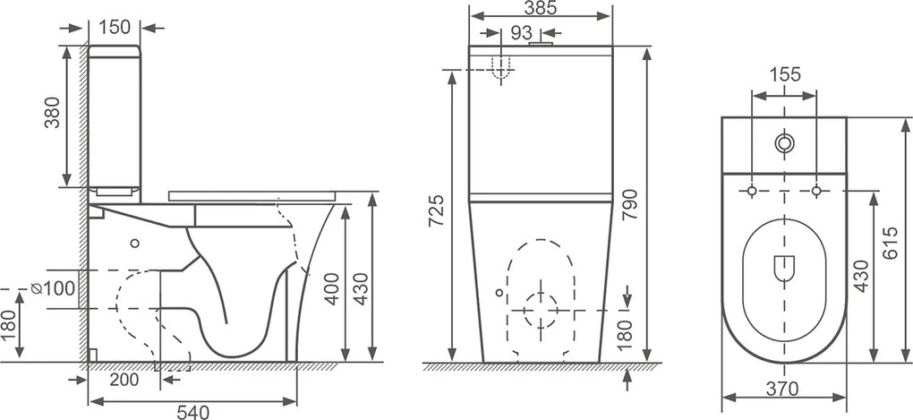 Bruckner Bruckner, DARIO RIMLESS WC kombi mísa s nádržkou, spodní/zadní odpad, bílá, 201.437.4