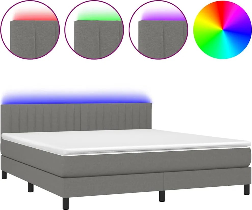 Box spring postel s matrací a LED tmavě šedá 160x200 cm textil 3133326