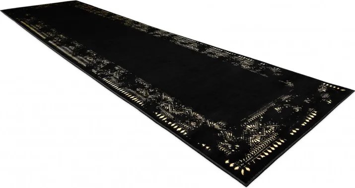 Dywany Łuszczów, Běhoun Gloss 408C 86 geometric black/gold, 80x300, černá, obývací pokoj