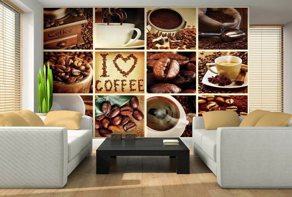 Fototapeta - I love coffee - koláž (254x184 cm)