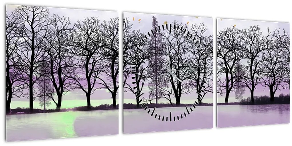 Obraz - Pramice na jezeře (s hodinami) (90x30 cm)
