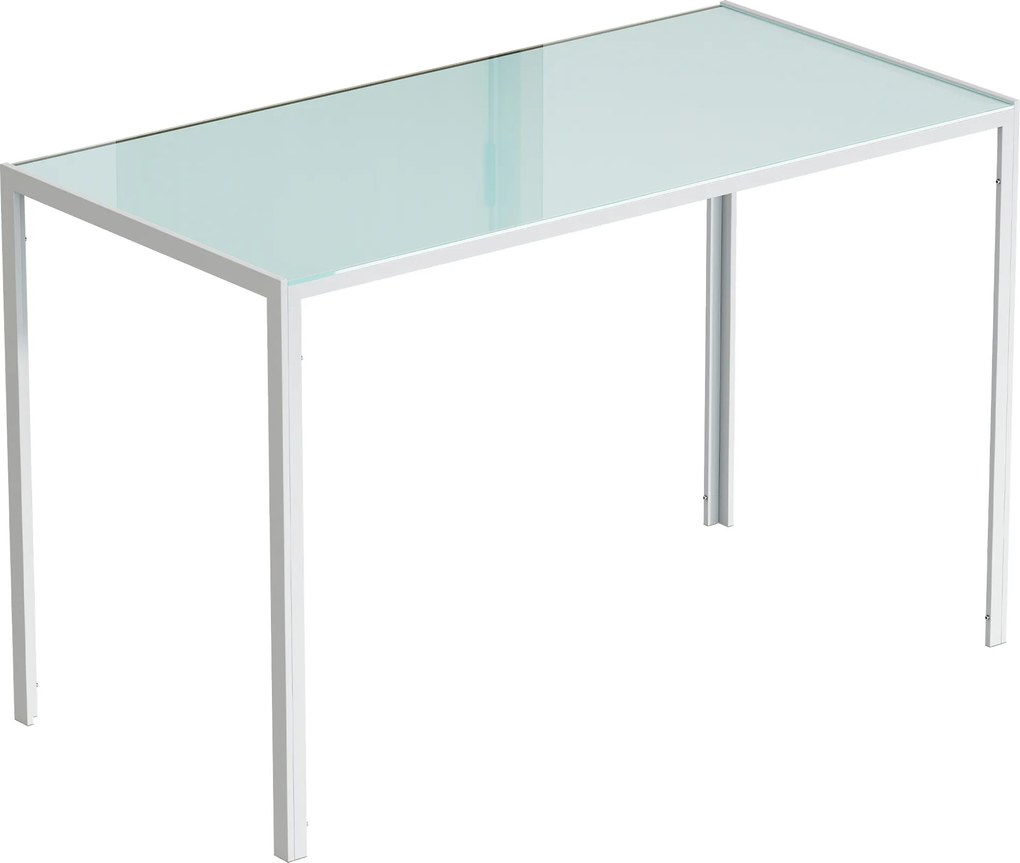 HOMCOM Skleněný Jídelní Stůl Obdélníkový pro 4-6 Osob s Metalickými Nohami Multifunkční do Kuchyně a Obývacího Pokoja 120x60x75 cm Bílý
