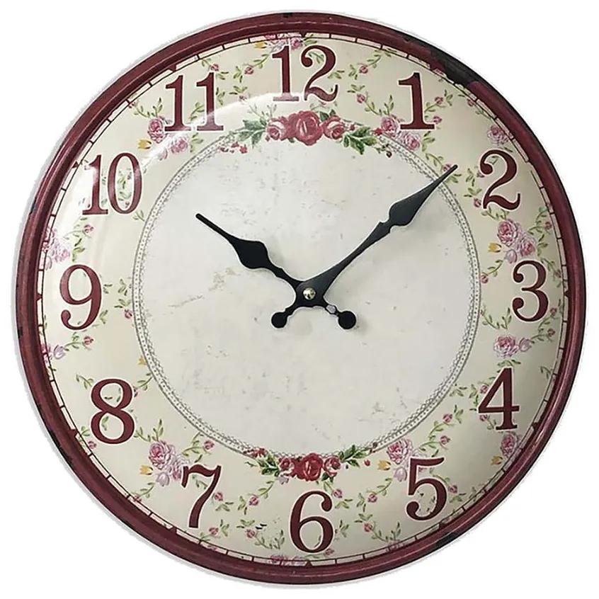 Autronic Nástěnné kovové hodiny s motivem růží, 35 cm