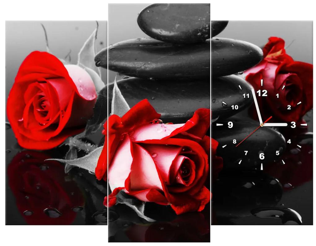 Gario Obraz s hodinami Roses and spa - 3 dílný Rozměry: 30 x 90 cm