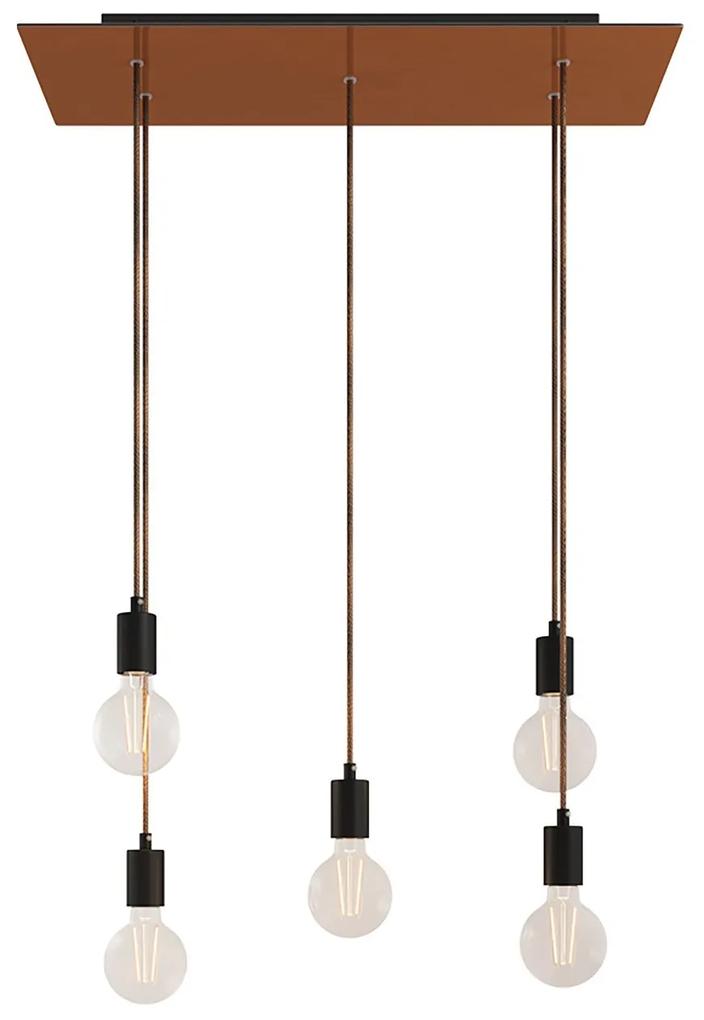 creative cables Závěsná lampa s 5 světly, s obdélníkovým XXL baldachýnem Rose-one, textilním kabelem a kovovými komponenty Barva: Matný bílý dibond