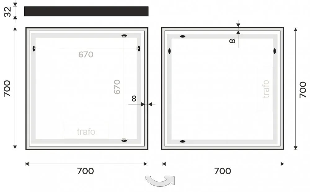 Nimco Černé LED zrcadlo 700x700 ZPC 13077-90