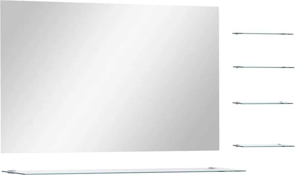 Nástěnné zrcadlo s 5 poličkami stříbrné 100 x 60 cm 249446