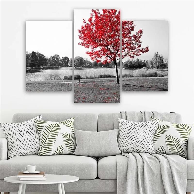 Gario Obraz na plátně Strom s červenými listy - 3 dílný Rozměry: 60 x 40 cm