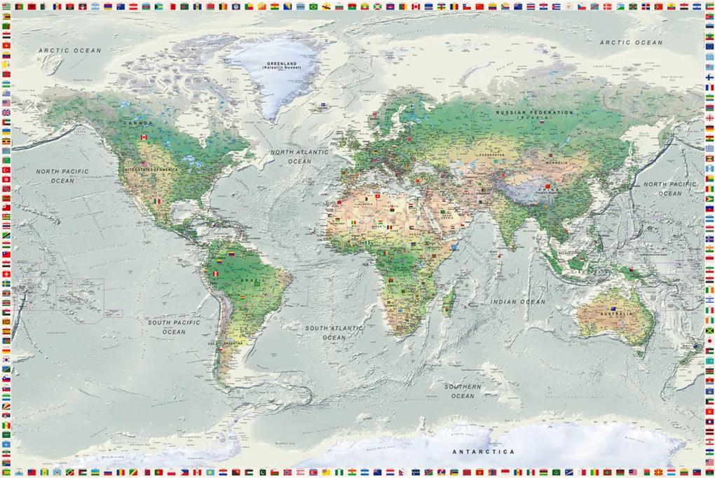 Mapa na korkové tabuli  - zajímavá mapa s vlajkami (90x60 cm) - Murando DeLuxe