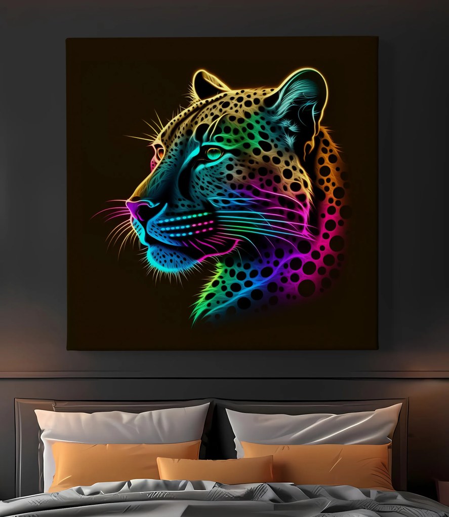 Obraz na plátně - Barevný zářící Gepard FeelHappy.cz Velikost obrazu: 140 x 140 cm