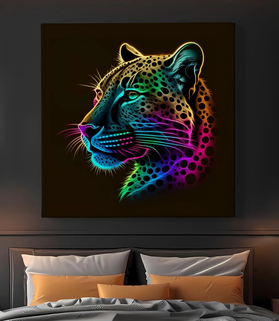 Obraz na plátně - Barevný zářící Gepard FeelHappy.cz Velikost obrazu: 60 x 60 cm