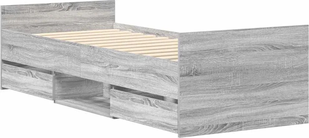 Rám postele s hlavovým a nožním čelem šedý sonoma 75 x 190 cm 3203822