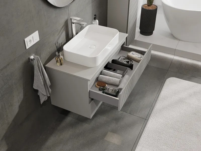 Mexen Rivel, koupelnová skříňka 90 cm, 2 zásuvky, drážkovaná, matná šedá, 91A20-09047-2-BFF62