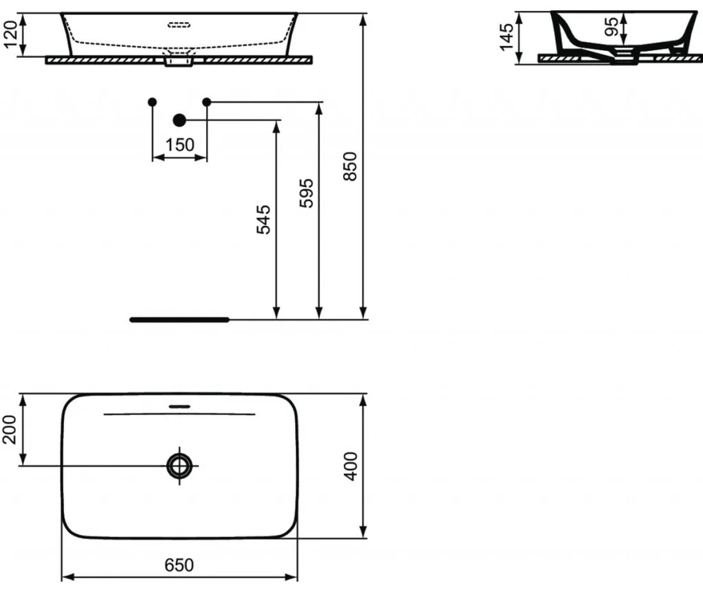 Ideal Standard Ipalyss - Umyvadlo na desku 650x400 mm, s přepadem, bílá E188701