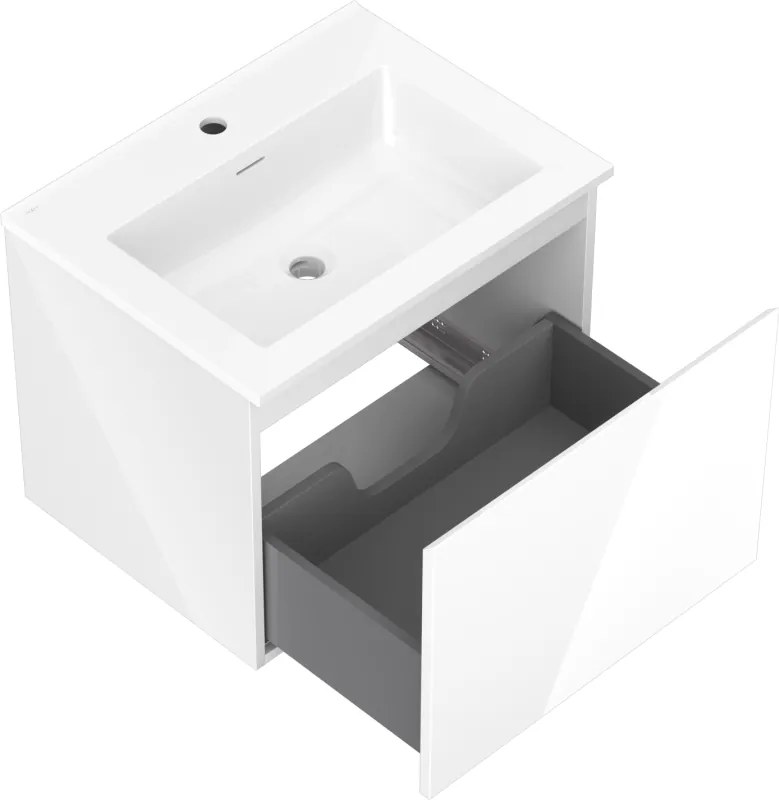 Mexen Orio, koupelnová skříňka 60 cm s umyvadlem Otis, 1 zásuvka, bílá lesklá, 91A10-06047-1-BF00-W18M00