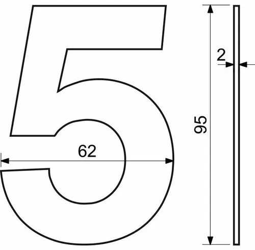 Nerezové číslo 5 v plochém „2D“ provedení. RICHTER RN.95L.5.N
