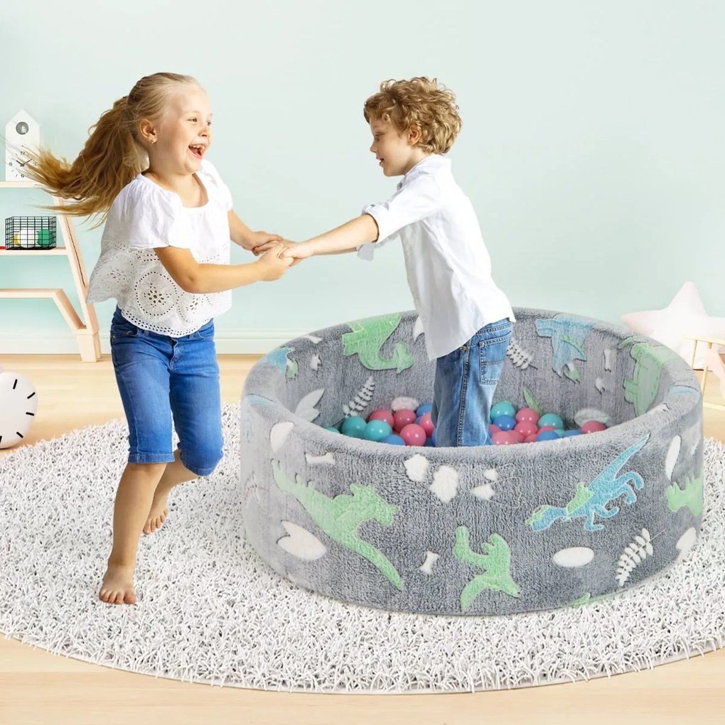 Costway Baby Ball Pit s odnímatelným krytem Svítí ve tmě Round Play Pool, šedá