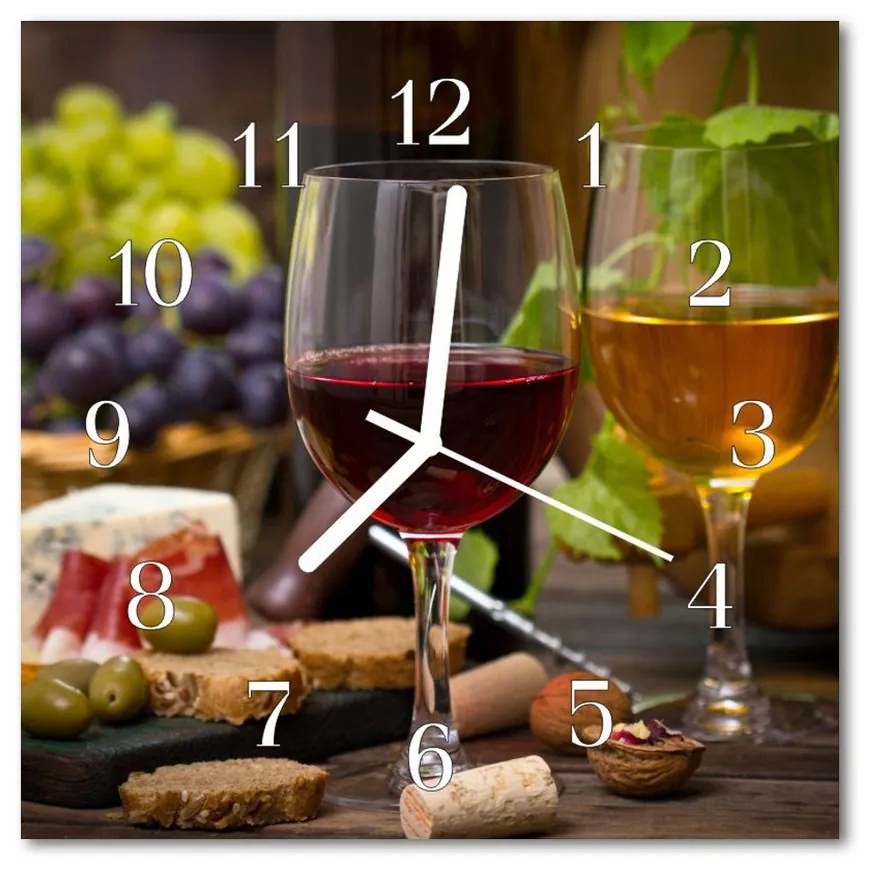 Nástenné skleněné hodiny Pohár vína 30x30 cm