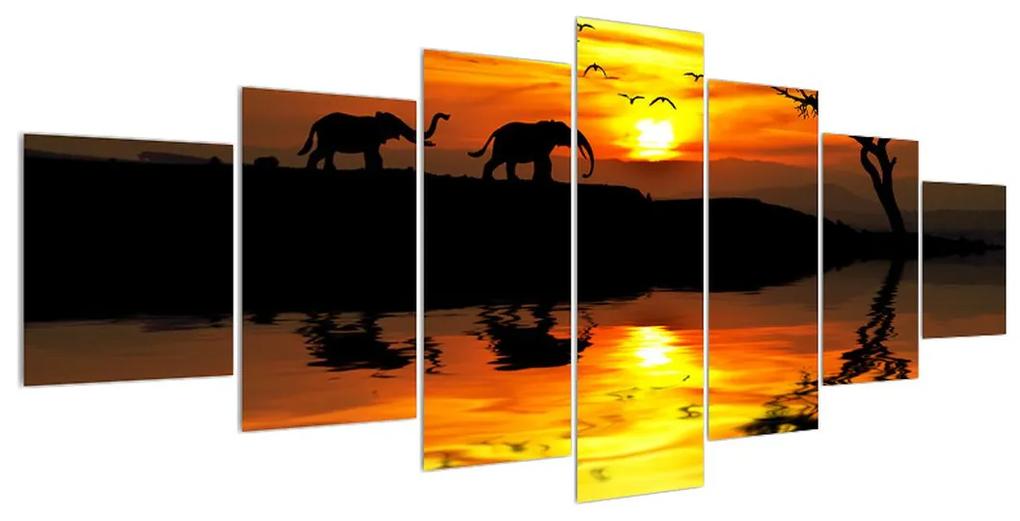 Obraz africké krajiny se slonem (210x100 cm)