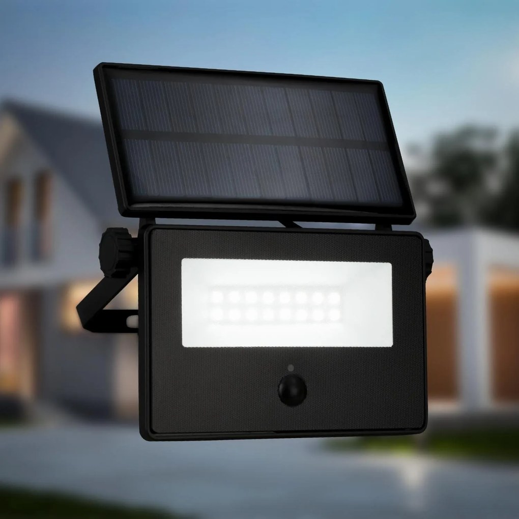 BRILO 3856015 Solární LED venkovní nástěnné svítidlo vč. IR senzoru, černé, 5W, 400 lm, sklo/plast - BRILO