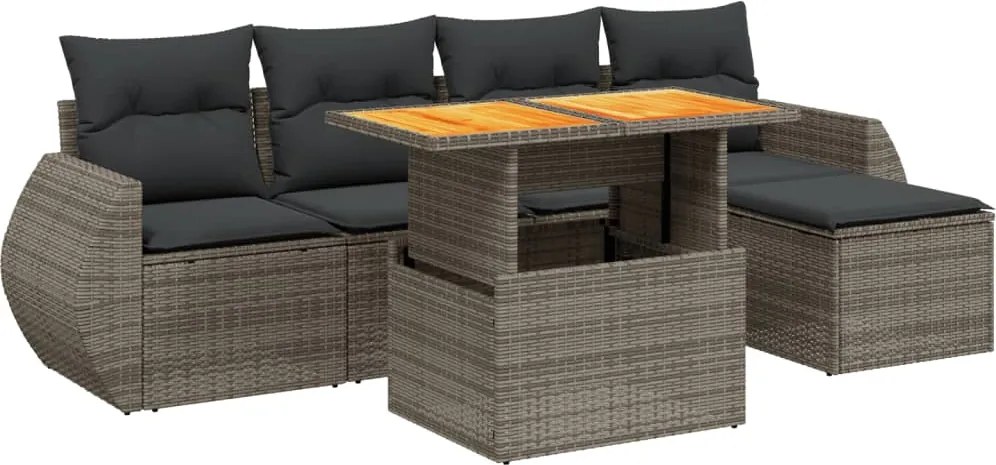 6dílná zahradní sedací souprava s poduškami šedá polyratan 3275811